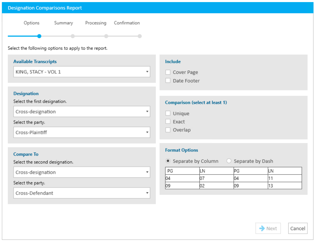 Create a Designations Comparison Report